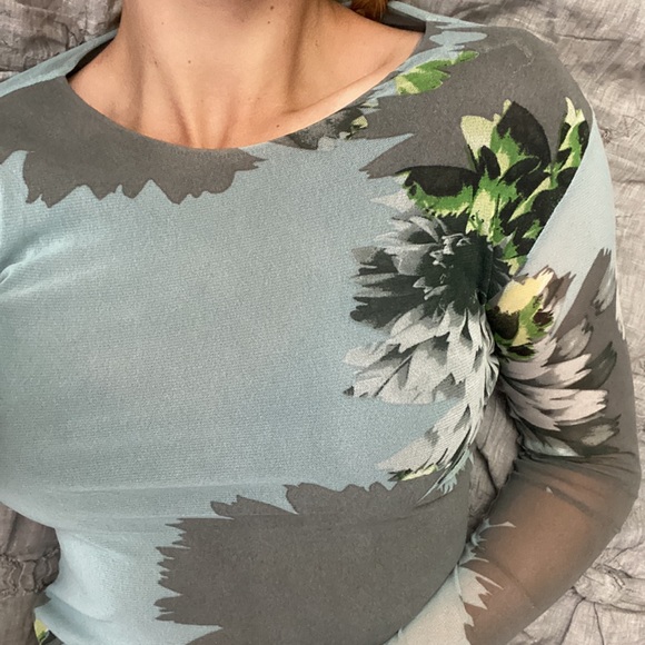 Tops | Mesh Blue Floral Longsleeve Top | Poshmark